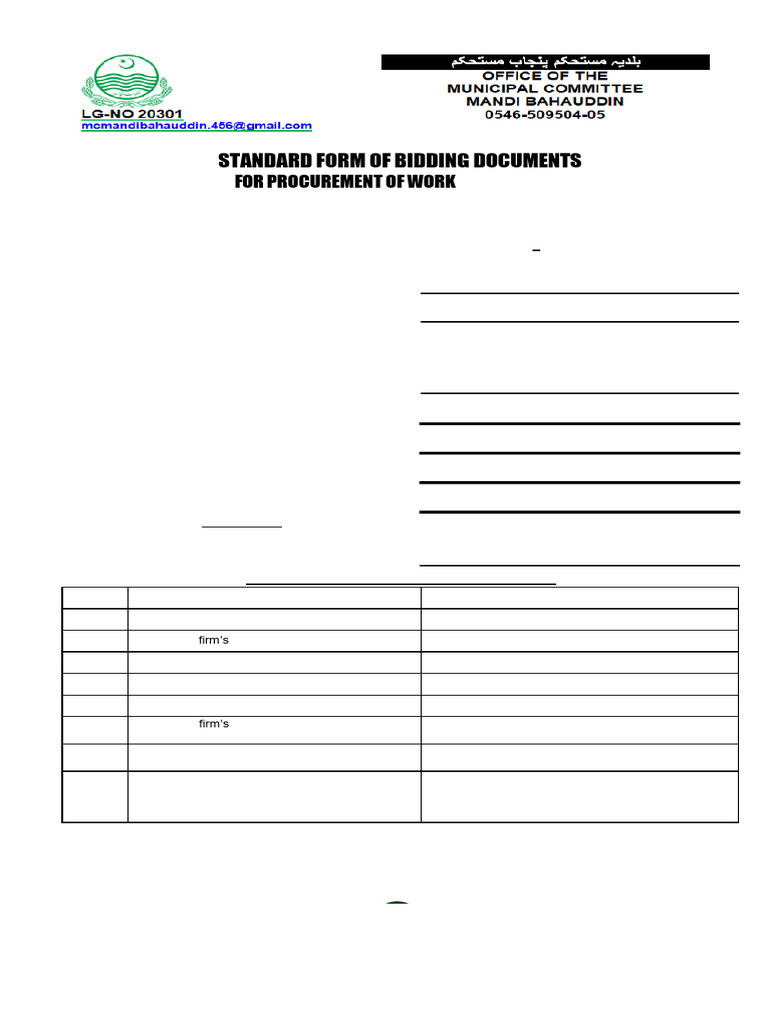 Standard Form of Bidding Documents: For Procurement of Work | PDF | Receipt | Specification ...