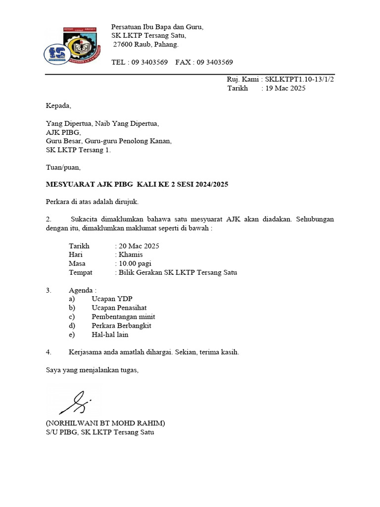 NOTIS PANGGILAN MESYUARAT KALI KE 2 2024 2025 | PDF