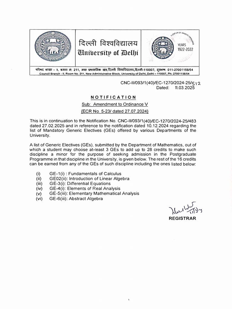 Maths Generic Electives for DU 2025 | PDF
