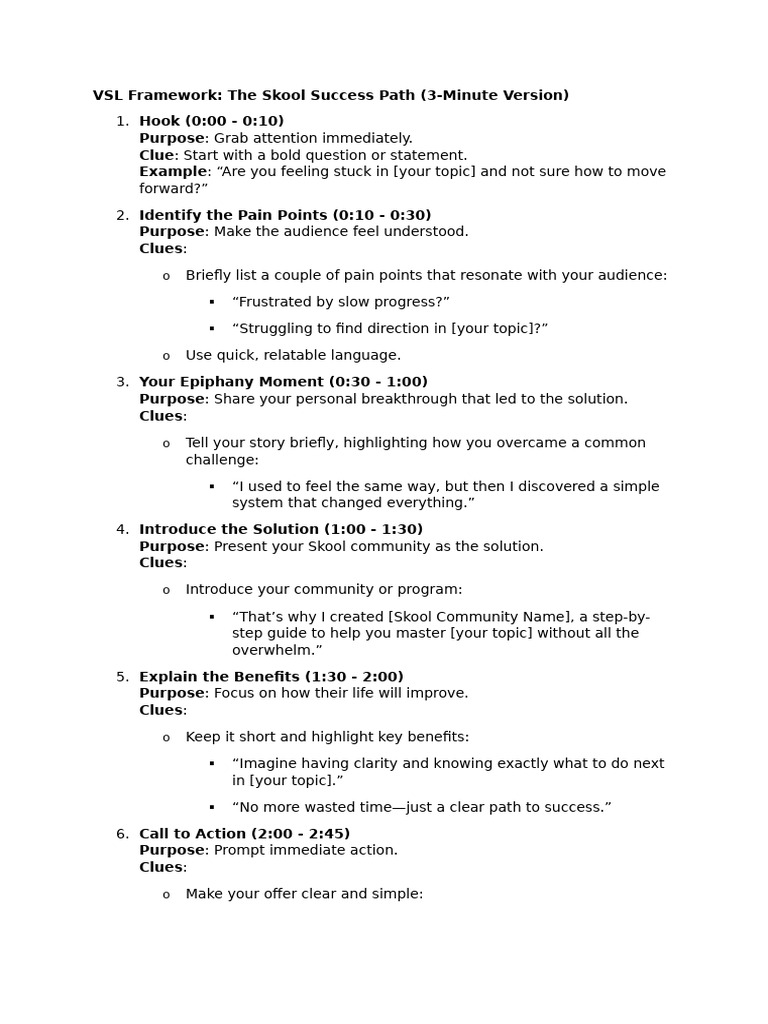 VSL Framework (Short Version) 2 | PDF