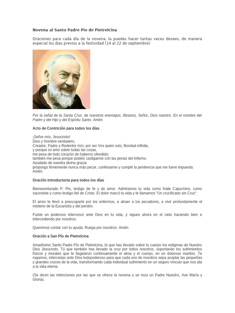 14 Novena Al Santo Padre Pío de Pietrelcina | PDF | Oración | Amor