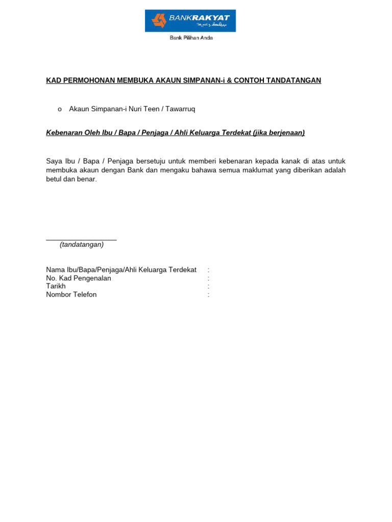 Kad Permohonan Membuka Akaun Simpanan | PDF