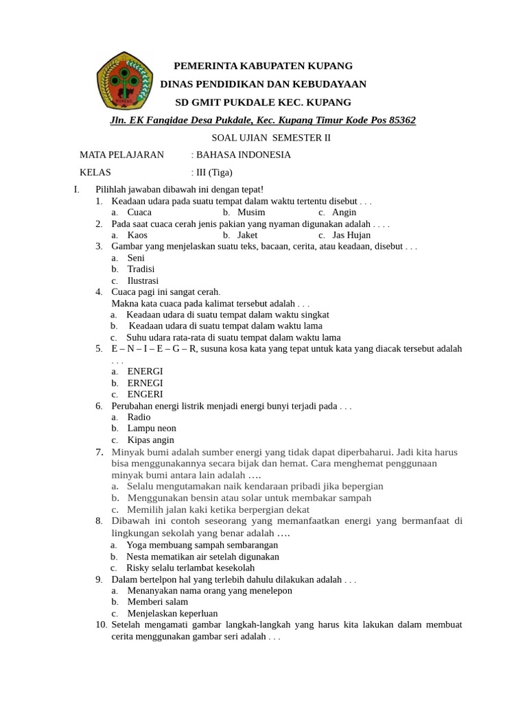 Soal UAS Bindo Kelas 3 SMSTR II | PDF