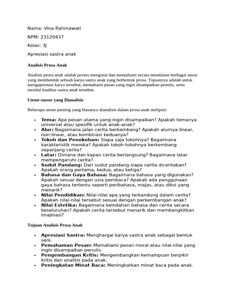 Analisis Prosa Anak | PDF