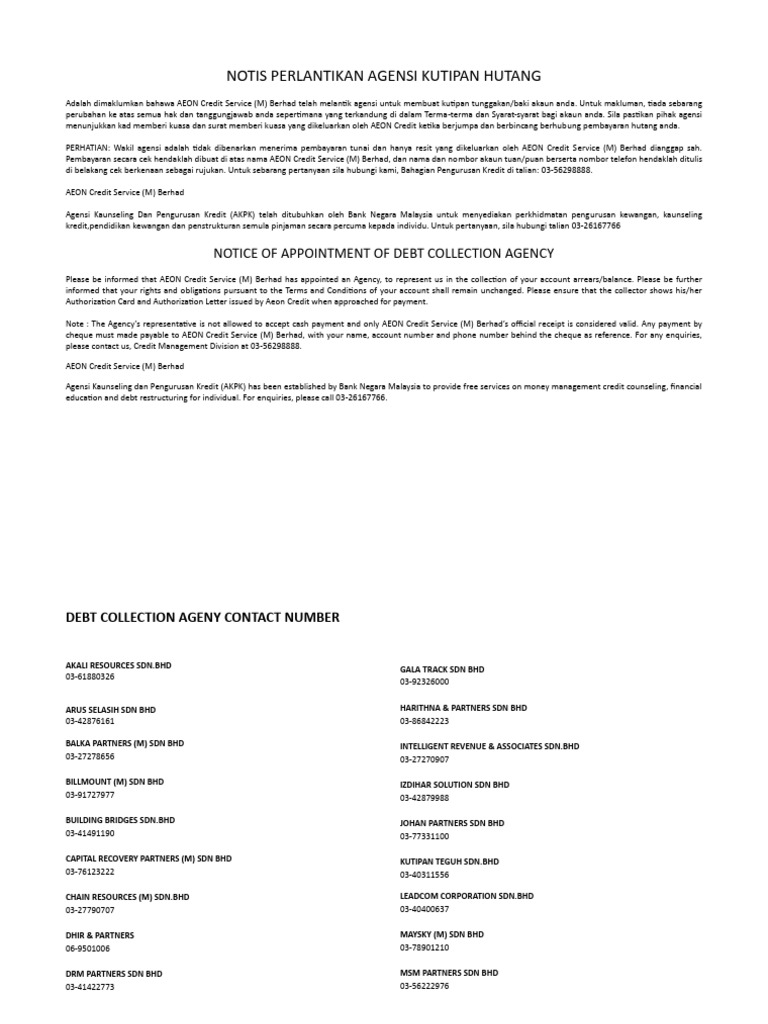 NOTIS PERLANTIKAN AGENSI KUTIPAN HUTANG at 12.11.24 | PDF