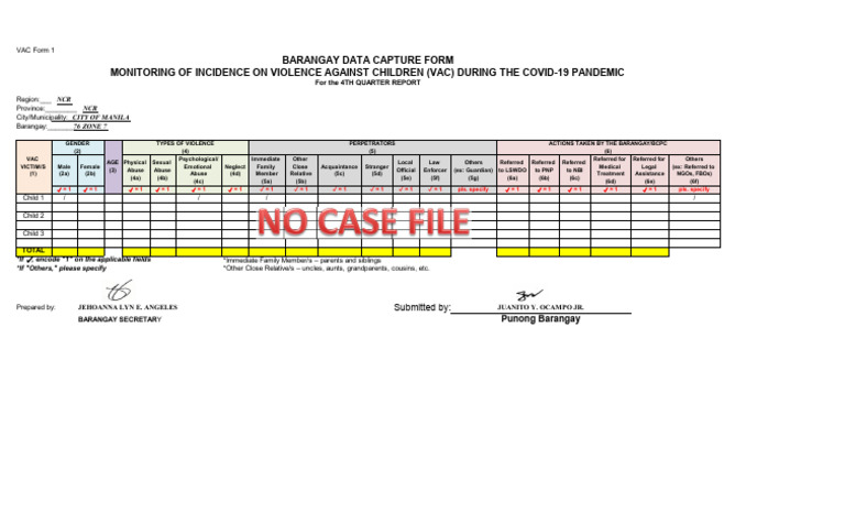 VAC - Barangay-data-Capture-Form MAY | PDF | Child Abuse | Childhood