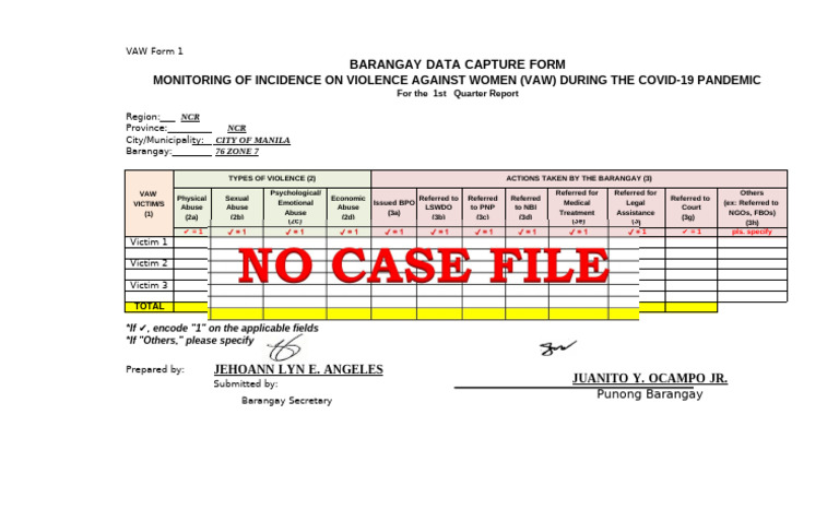 VAW Incident Report: Q1 2023 NCR | PDF
