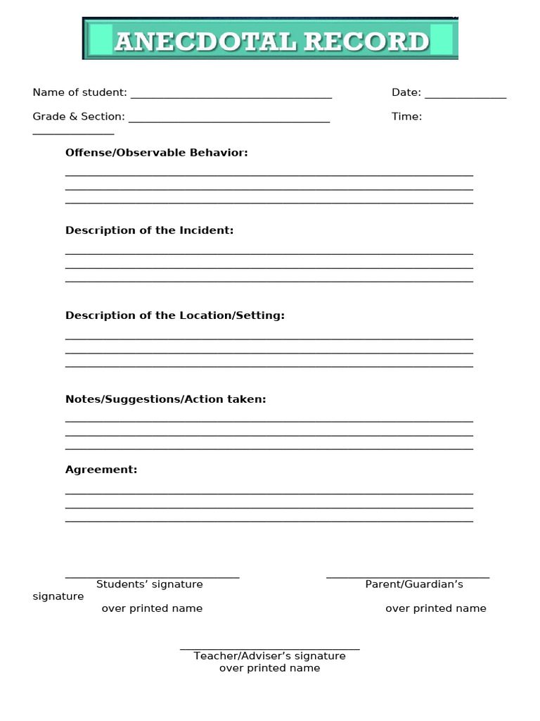 Anecdotal Record Template (2) | PDF