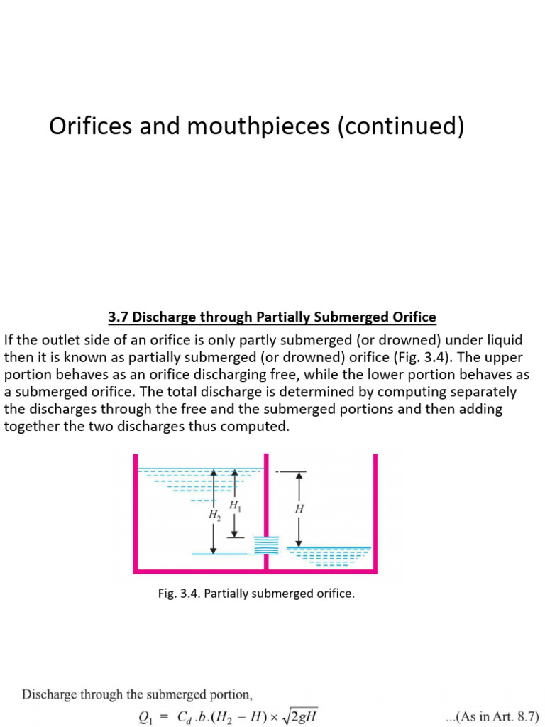 Orifices, Mouthpieces & Time To Empty A Tank | PDF | Mechanical Engineering | Fluid Mechanics