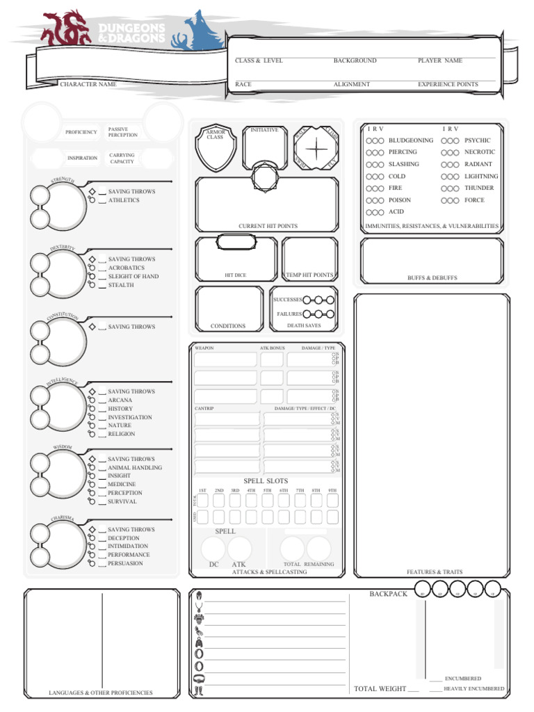 D&D Character Sheet Template | PDF | Entertainment | Role Playing Games