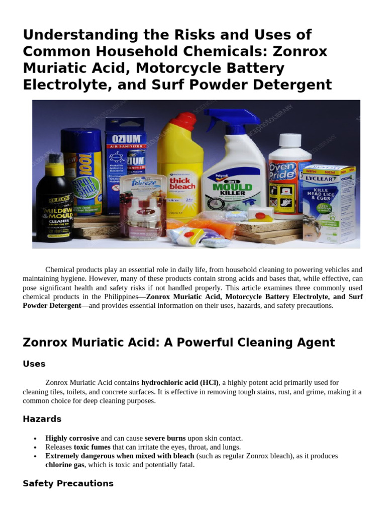 Risks of Household Chemicals Explained | PDF | Hydrochloric Acid | Bleach