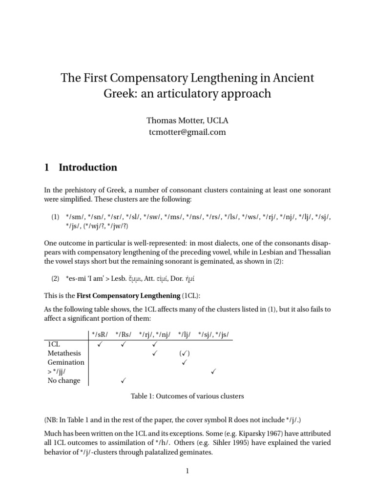 The First Compensatory Lengthening in An | PDF | Vowel | Phonetics