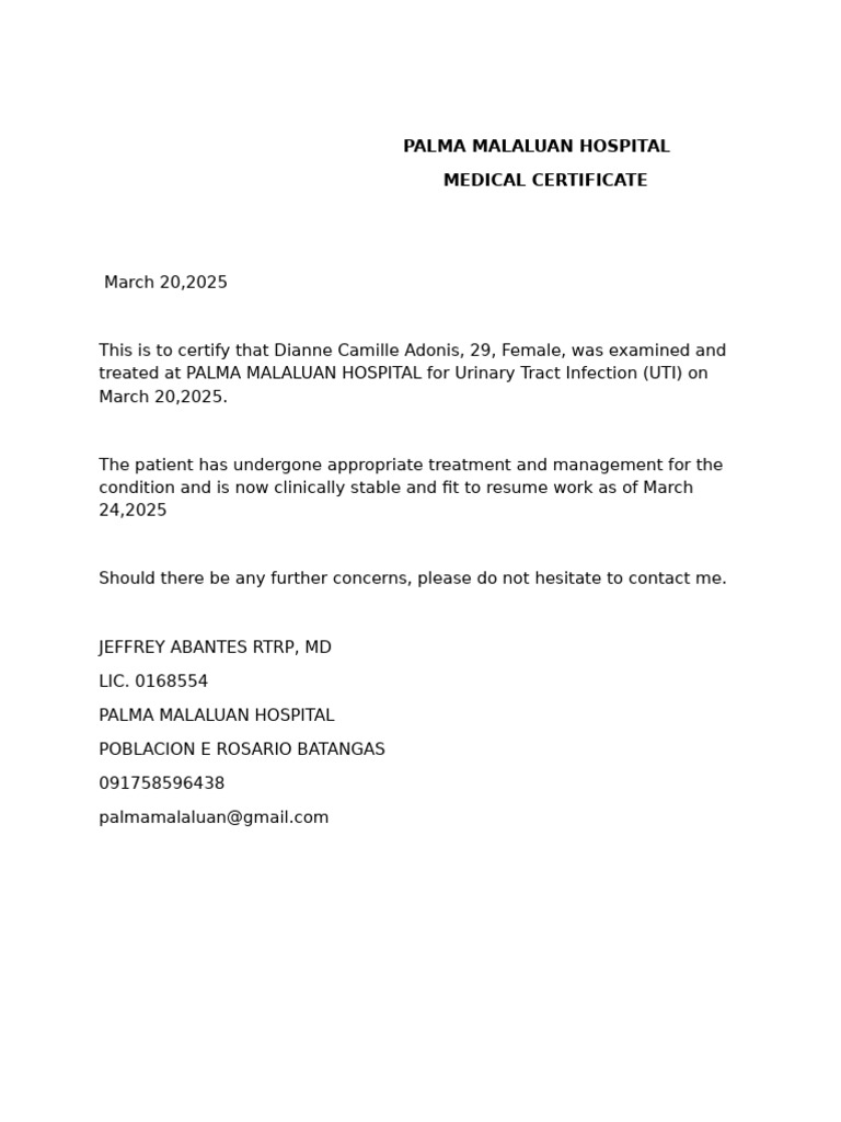Medical Certificate | PDF