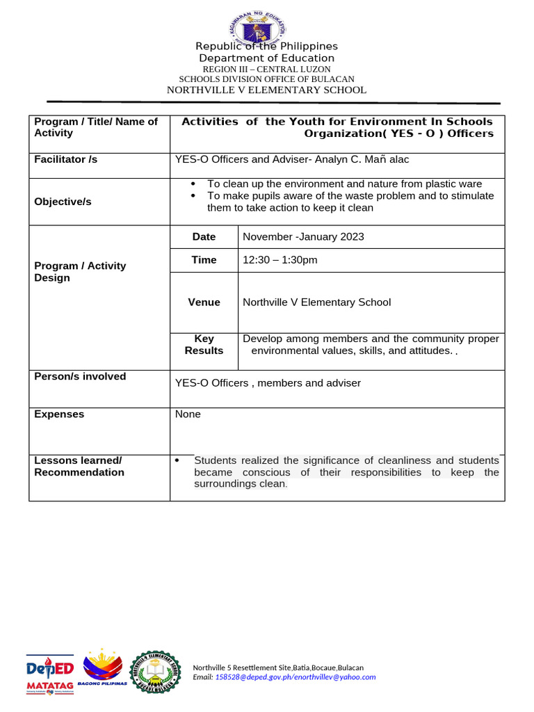 Acr Yes-O Activities 2023-2024 | PDF
