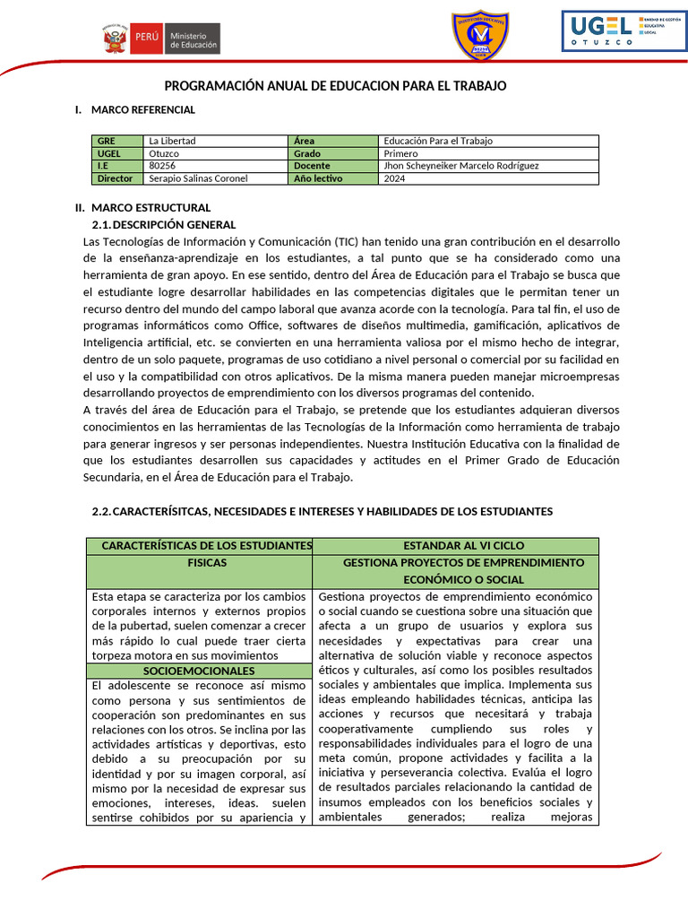 Programacion Anual Primero | PDF | Microsoft Excel | Aprendizaje