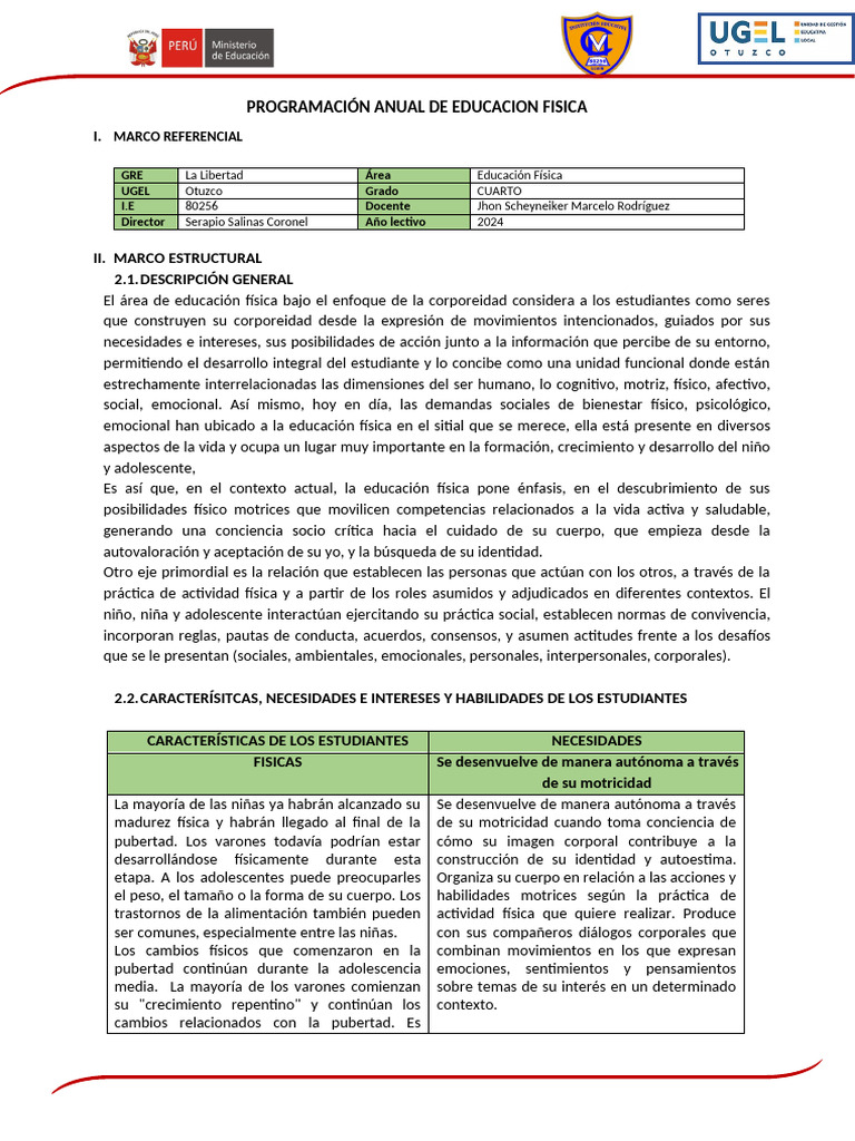 Programacion Anual Cuarto | PDF | Aprendizaje | Adolescencia