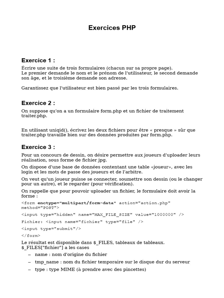 Exercices pratiques de PHP pour formulaires | PDF
