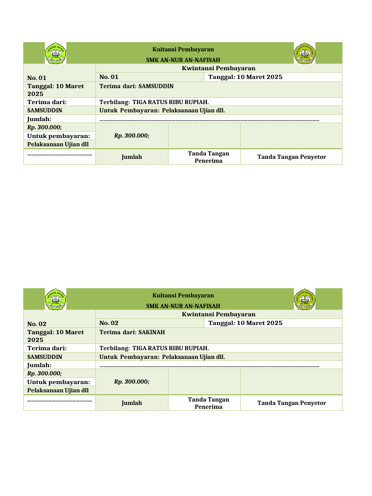 Template Kwitansi Pembayaran Kosong | PDF