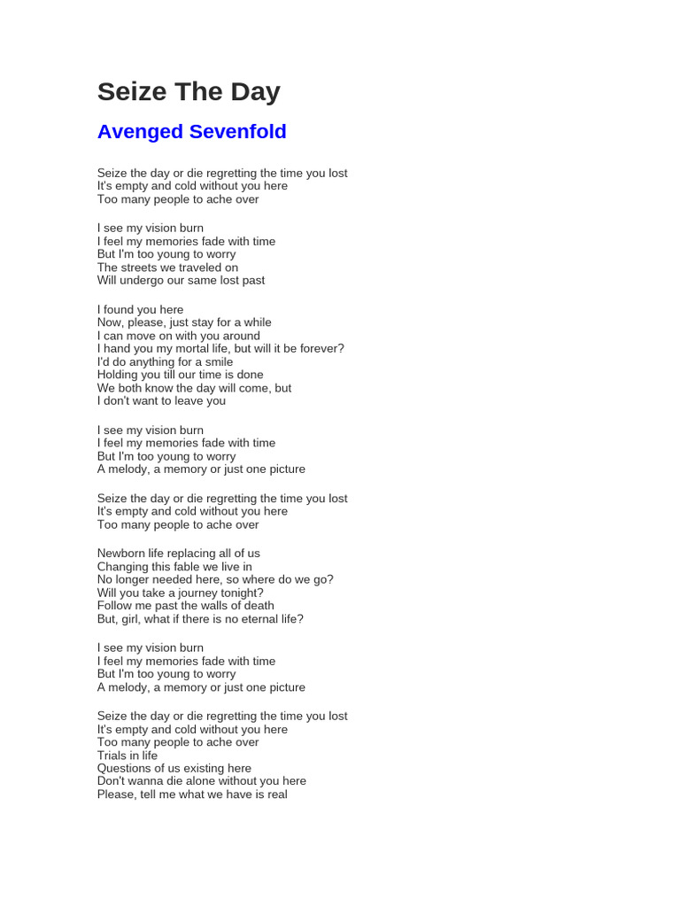 Seize the Day: Avenged Sevenfold Lyrics | PDF