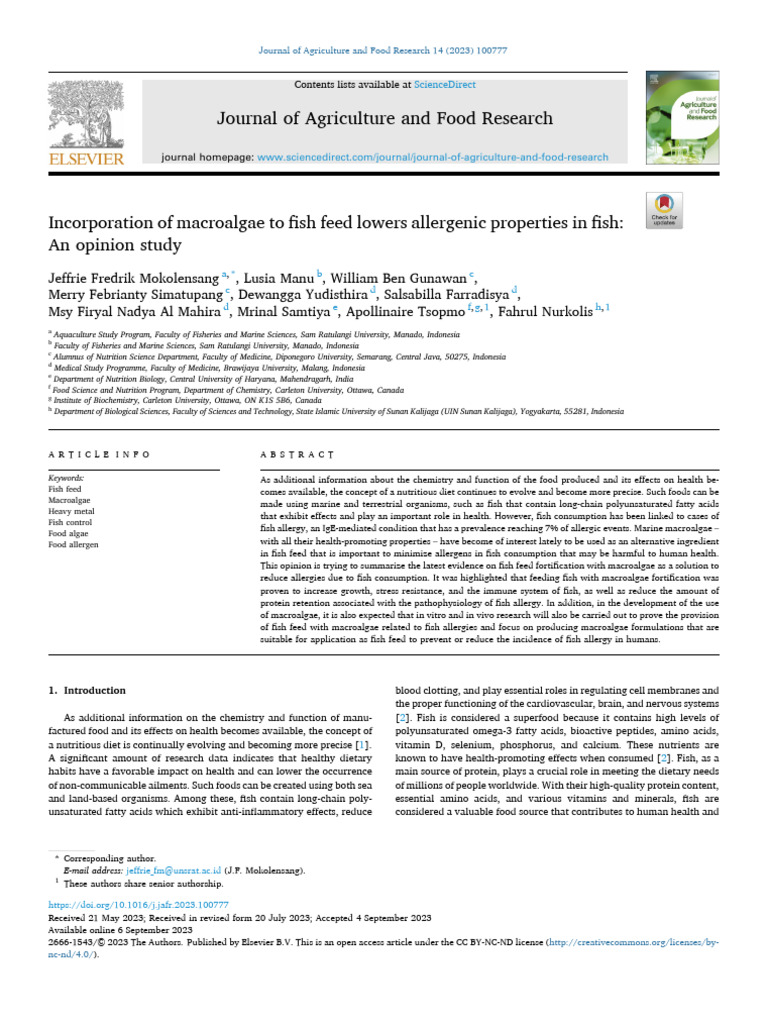 Macroalgae in Fish Feed Reduces Allergens | PDF | Food Allergy | Allergy