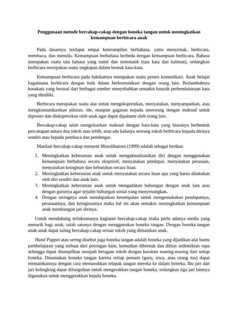 Meningkatkan Bicara Anak dengan Boneka Tangan | PDF