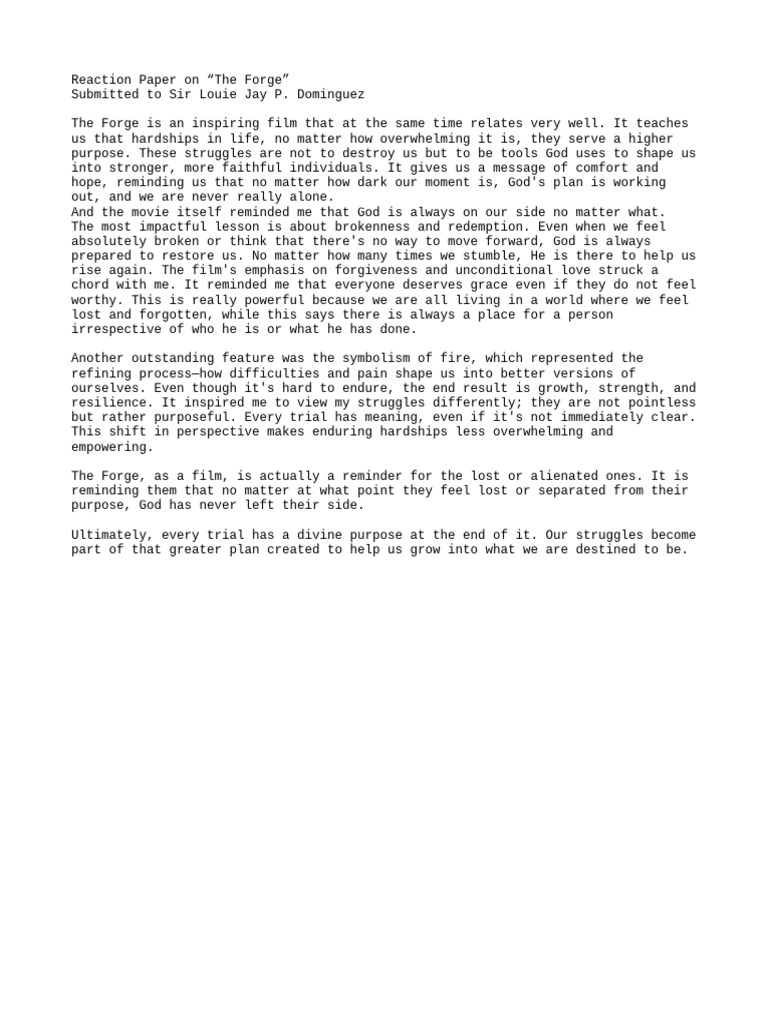 Reaction Paper On The Forge | PDF