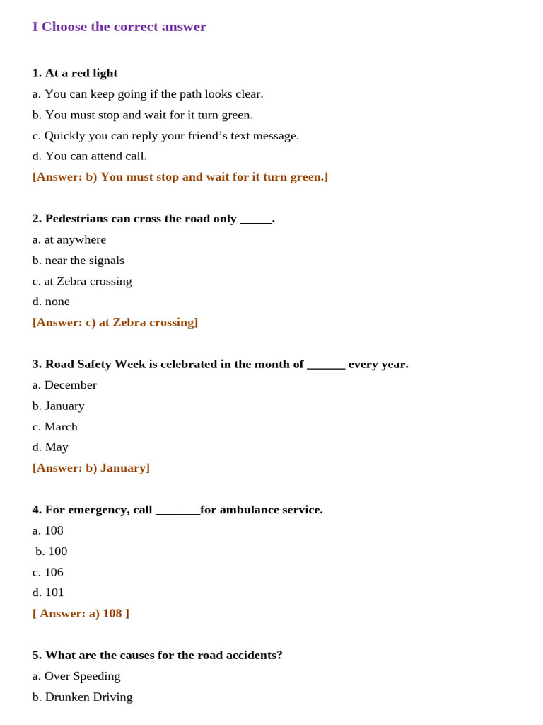 Traffic Rools Question and Answers | PDF | Road Traffic Safety ...