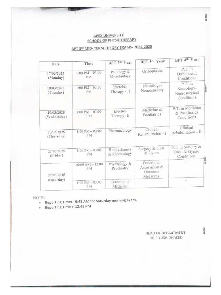 3rd Mid Term Time-Table | PDF