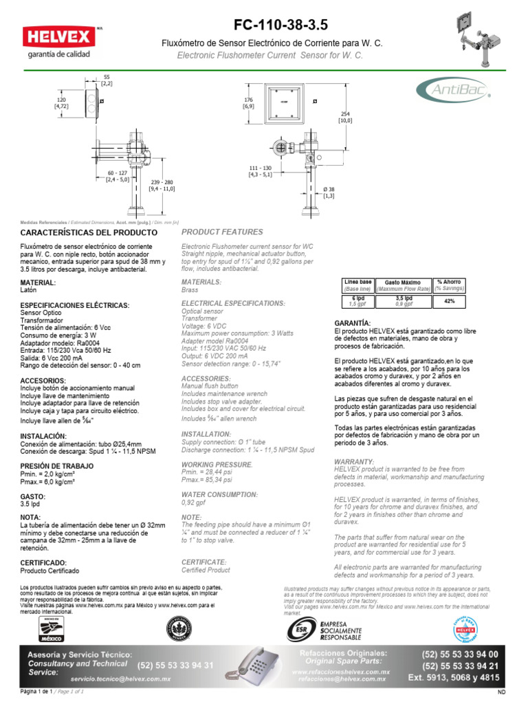 Fluxometro Fc-110-38-3.5-Helvex-Asue-Lmm | PDF | Metalurgia