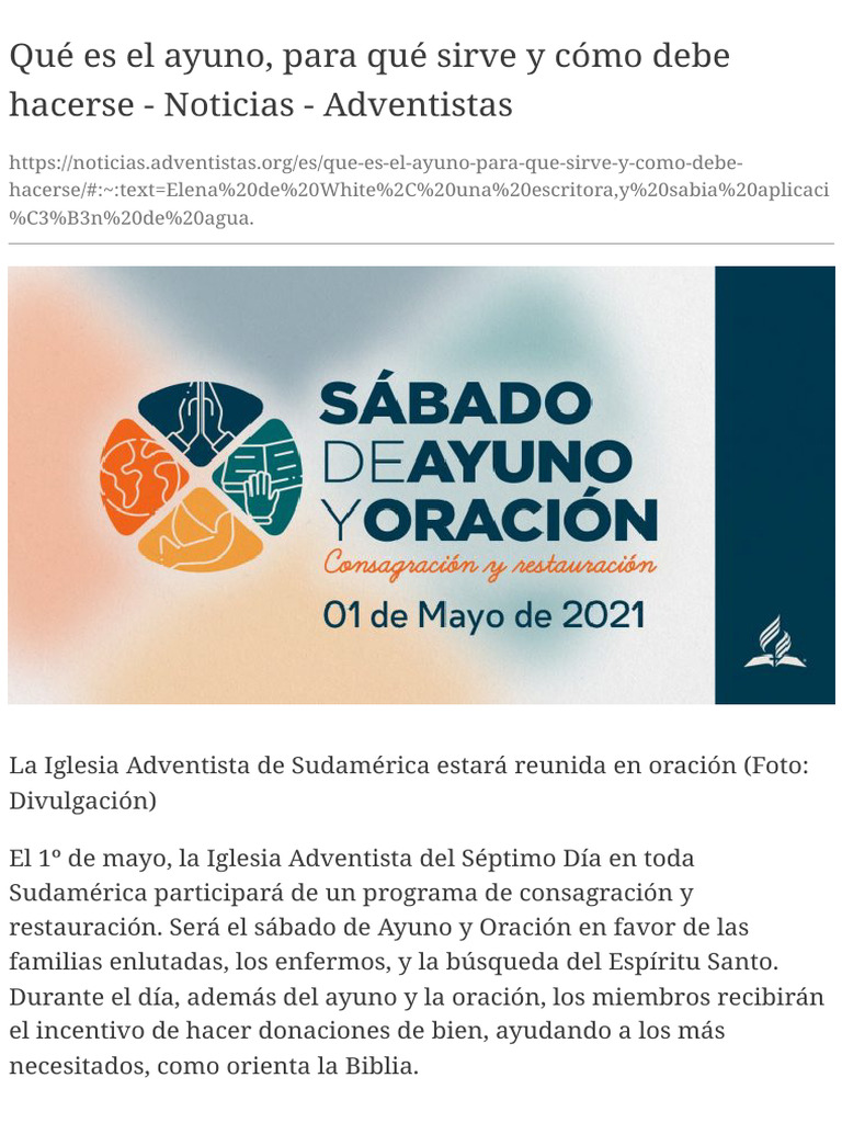 Ayuno Adventista: Guía y Beneficios | PDF | Fruta | Ingredientes de comida