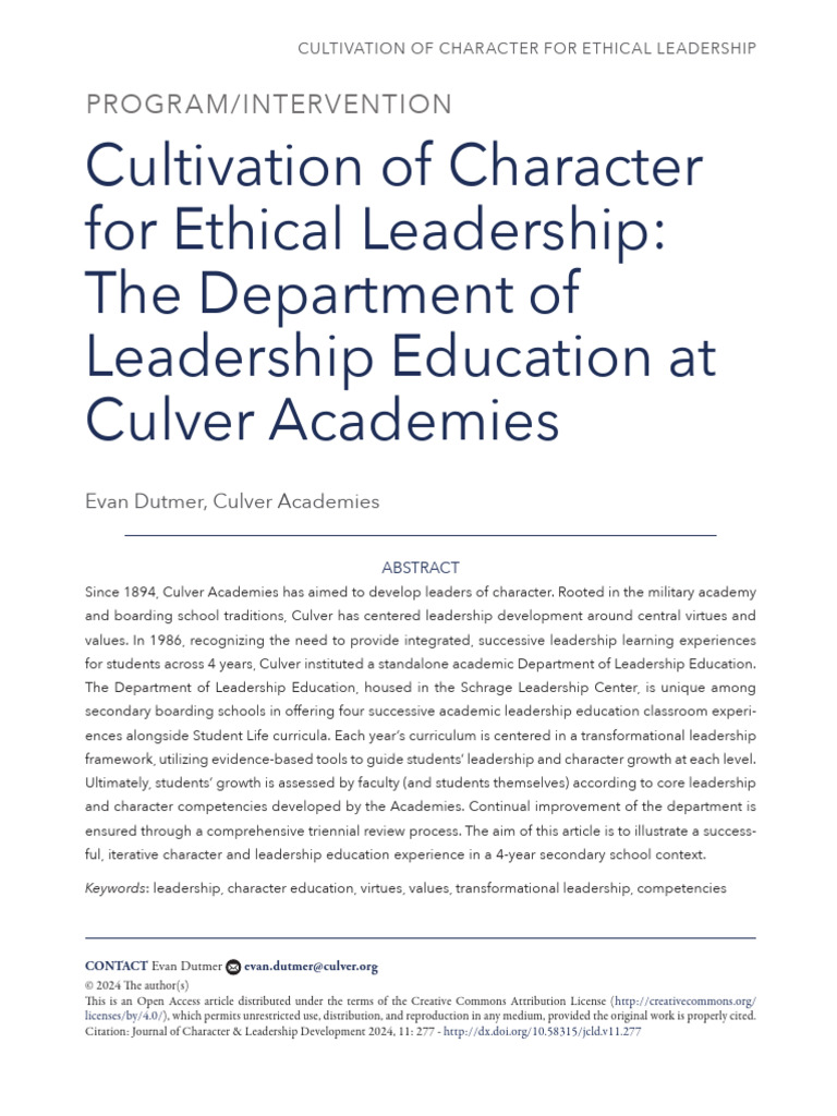 Cultivation of Character For Ethical Leadership TH | PDF | Leadership ...