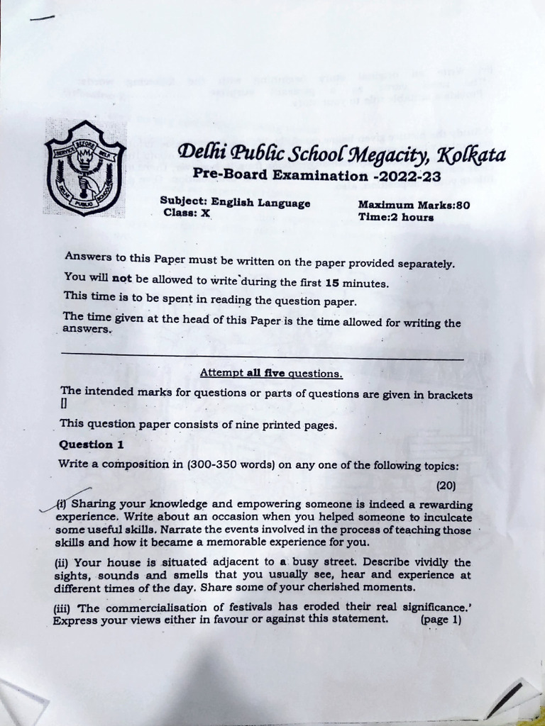 DPS Megacity - Pre Board X 2022-23 - English I | PDF