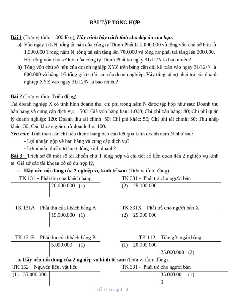 Bai Tap Tong Hop | PDF