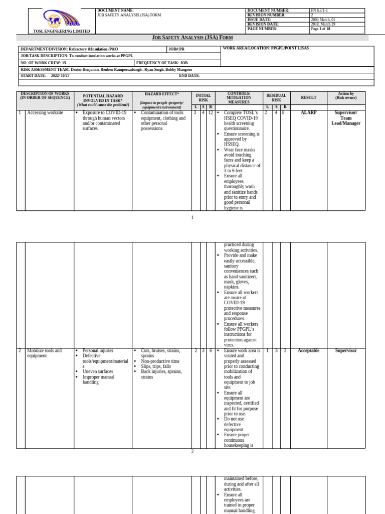 Jha Insulation Gp2!10!2022 PPGPL | PDF | Safety | Occupational Safety ...