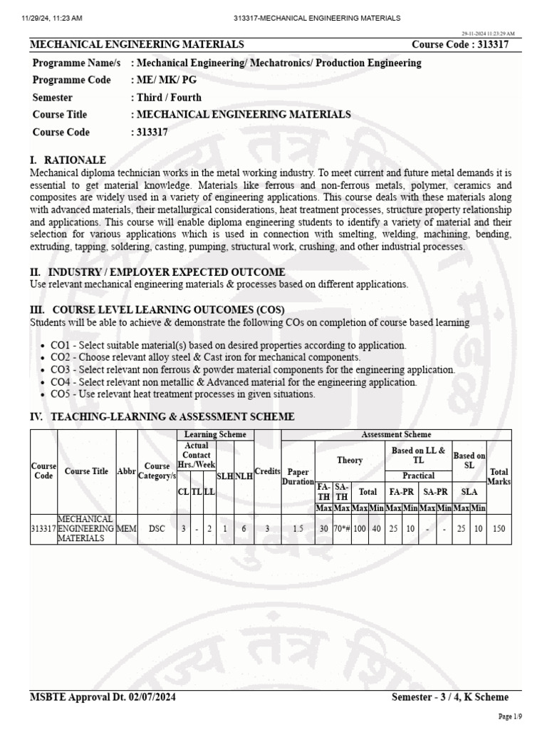 Mechanical Engineering Materials 313317 | PDF | Steel | Heat Treating