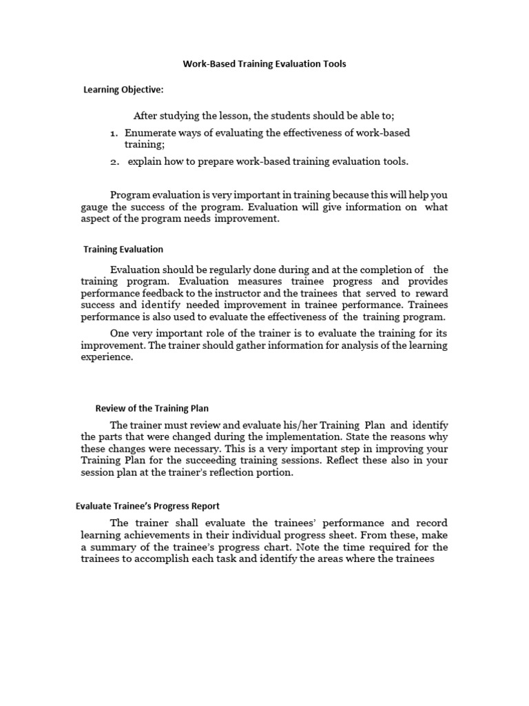 Work Based Traing Eval Tools | PDF | Evaluation | Learning