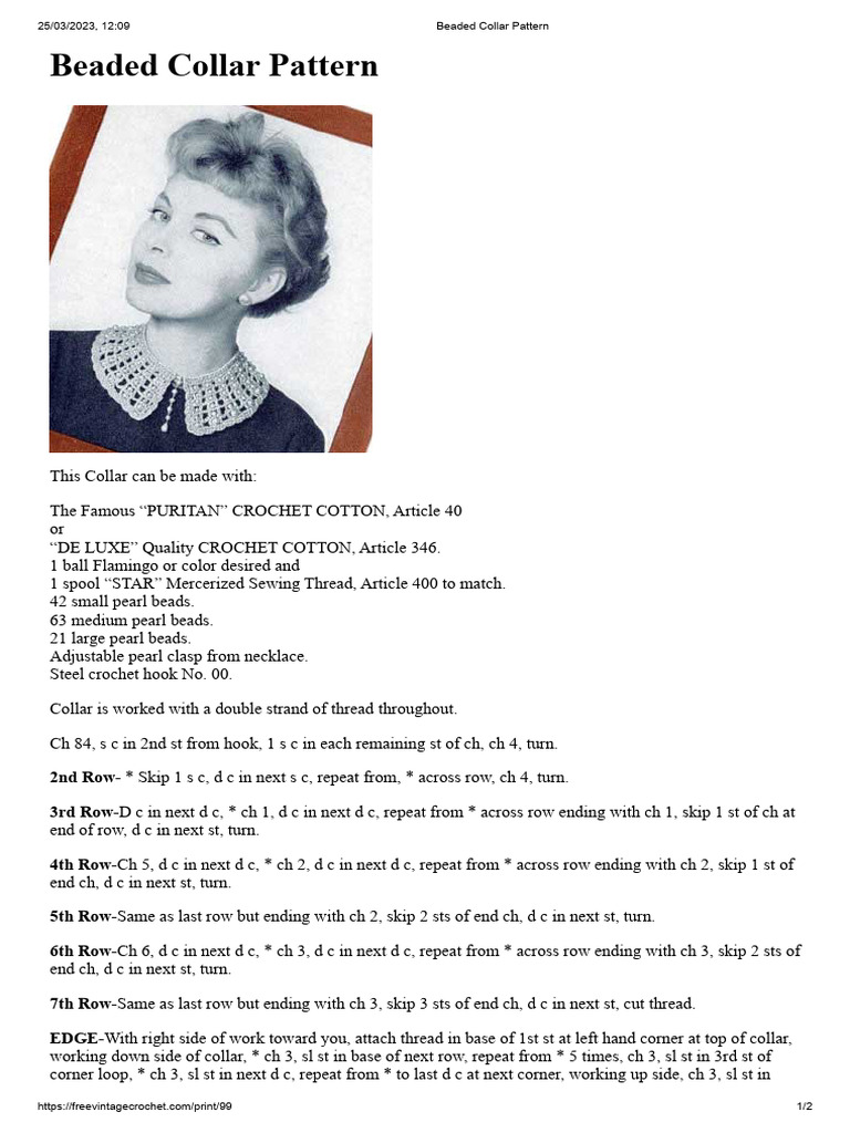 Beaded Collar Pattern | PDF | Crochet | Clothing