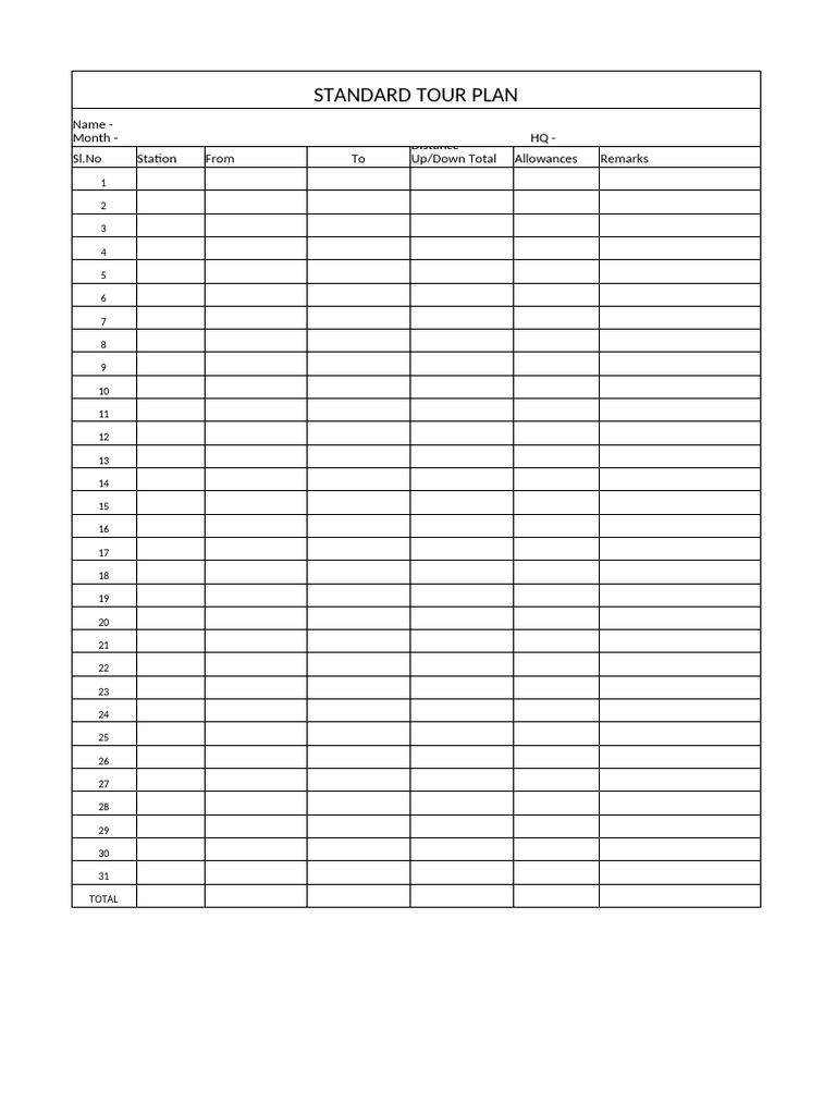 Standard Tour Plan Empty | PDF
