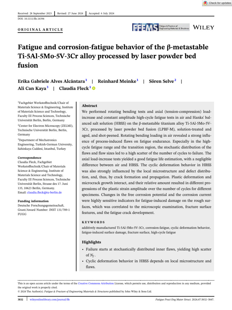 Fatigue and Corrosion Fatigue Behavior of The Metastable | PDF ...