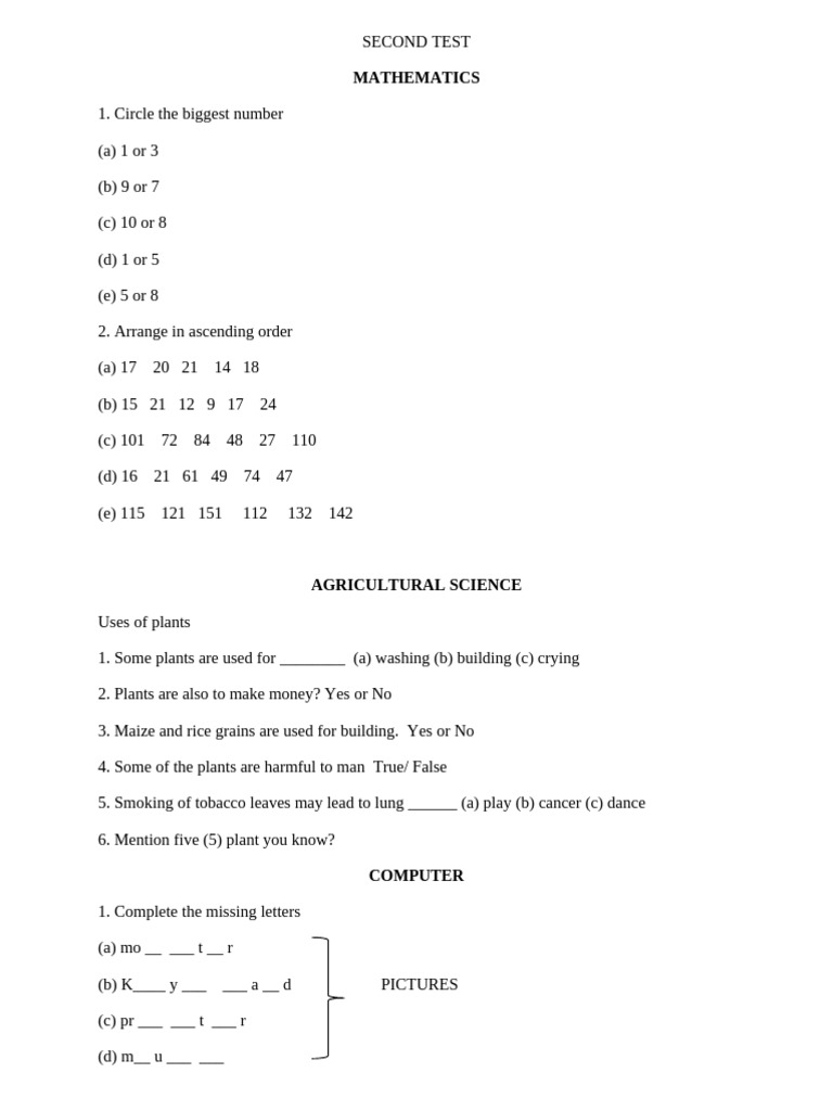 Primary 1 Second Test First Term 2024 2025 | PDF