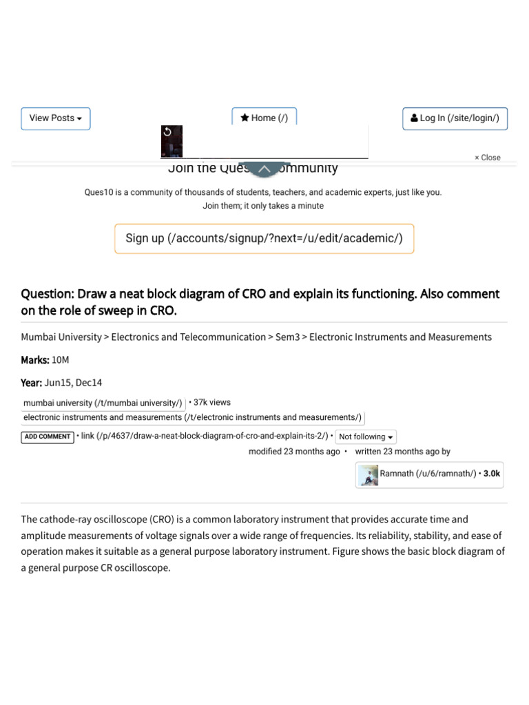 Draw A Neat Block Diagram of CRO and Explain Its Functioning. Also Comment On The Role of Sweep ...