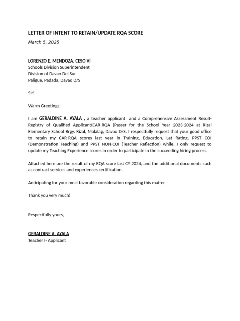 Letter of Intent To Retain | PDF