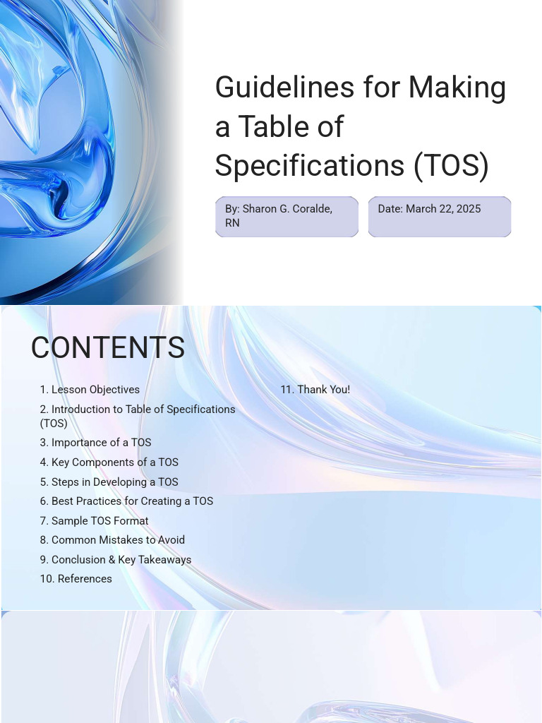 Creating Effective Tables of Specifications | PDF | Learning | Multiple ...