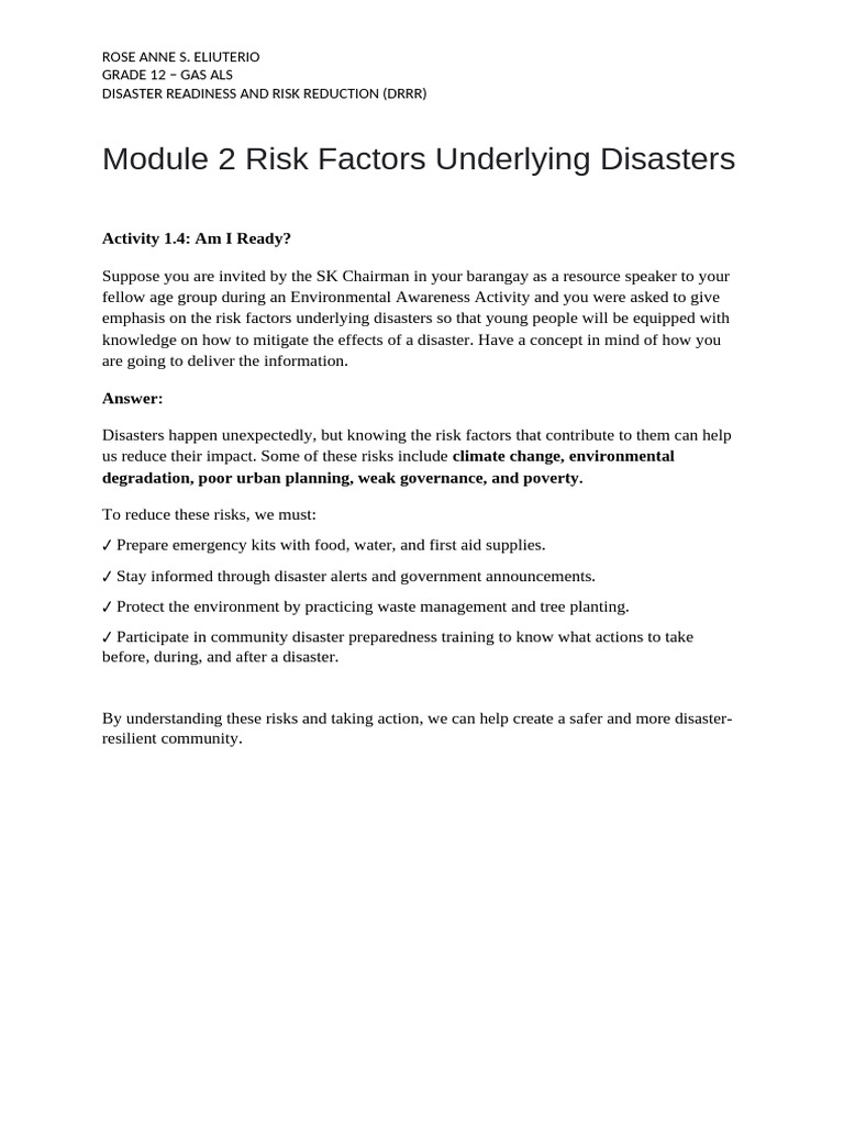 Module 2 Risk Factors Underlying Disasters | PDF
