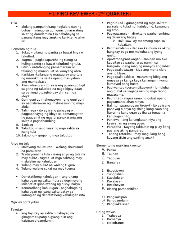 Filipino Reviewer 2 | PDF