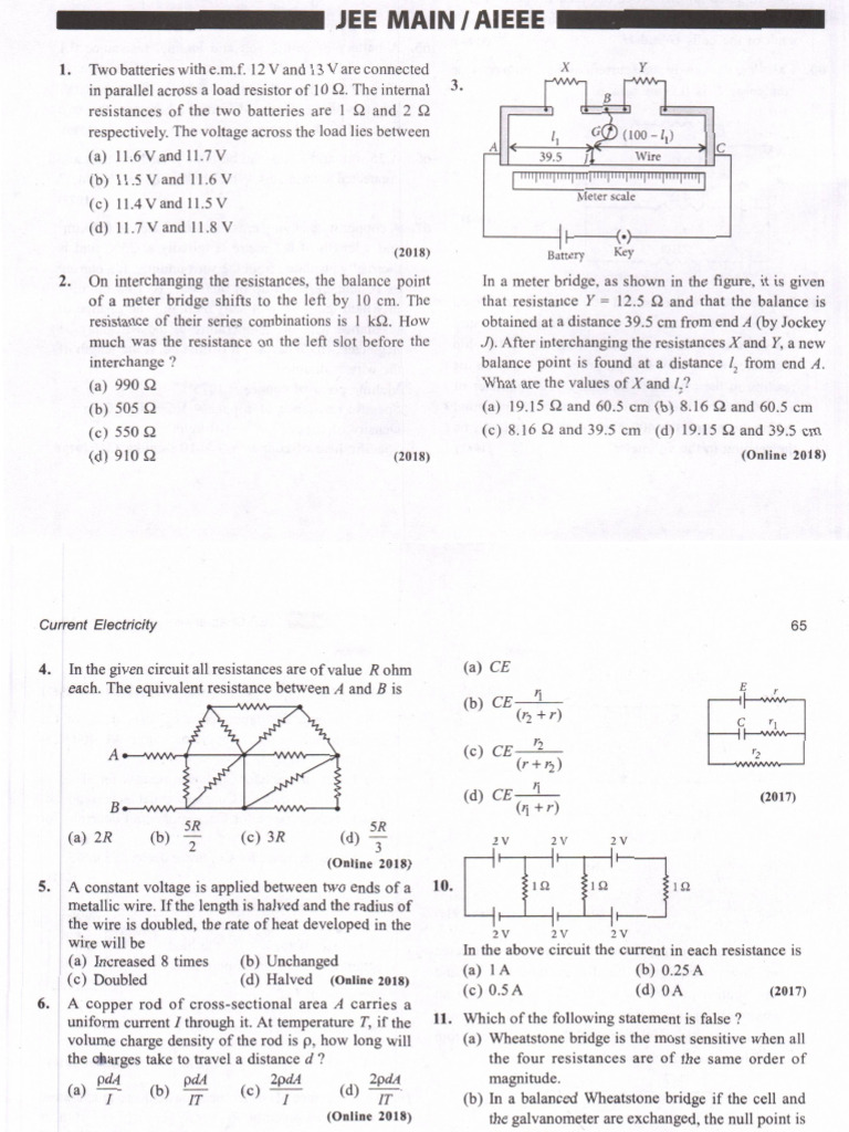 Current Electricity-JEE Mains PYQ | PDF | Volt | Watt