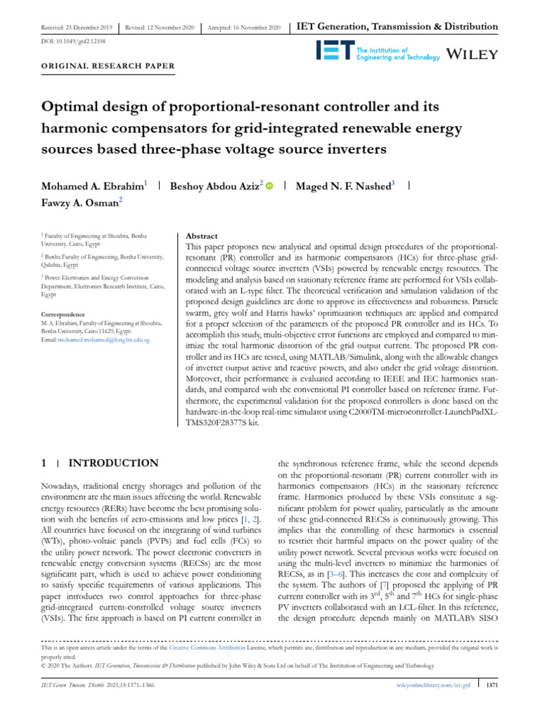 Optimal Design of Proportional-Resonant Controller and Its Harmonic ...