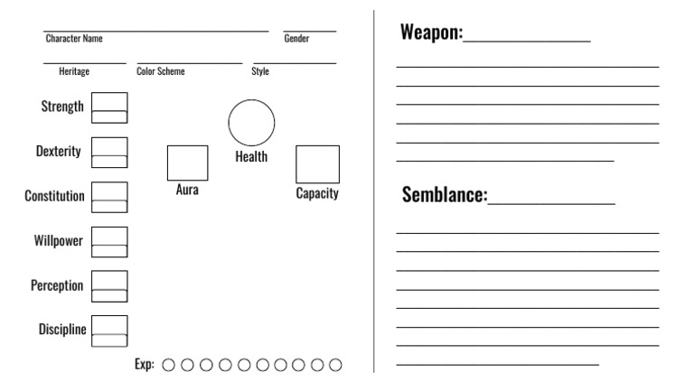 RWBY Character Sheet Template | PDF