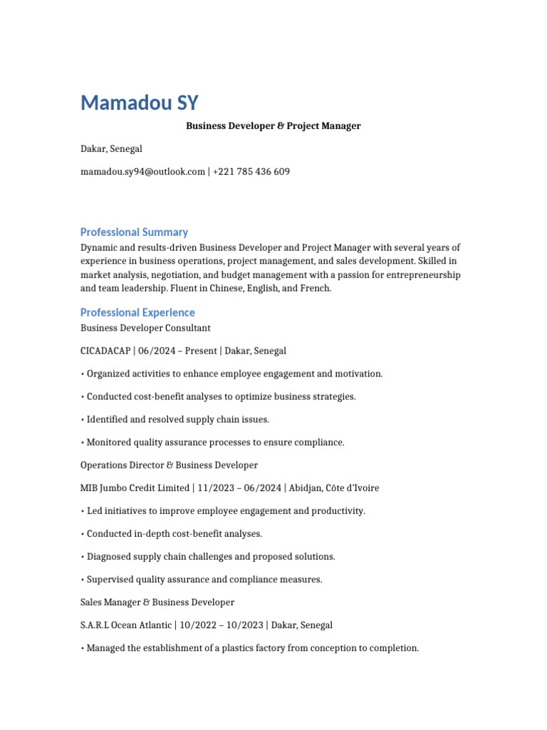 Mamadou SY CV | PDF