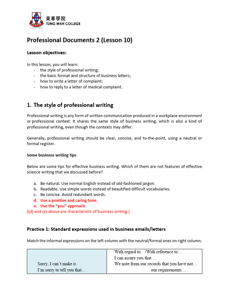 Professional Writing and Complaint Letters | PDF | Writing | Written ...